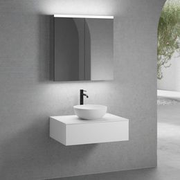 neoro n50 Unterschrank B: 80 cm mit 1 Auszug, Waschtisch &Oslash; 40 cm wei&szlig; matt, mit Spiegelschrank f&uuml;r die Schweiz,, BN0064WM+BN0412WM+BN0402WM+BN0486MI,