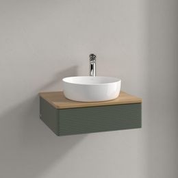 Villeroy & Boch Villeroy und Boch Antao Waschtisch-Unterschrank K07151HL 60x19x50cm, Hahnloch, Waschbeckenplattenfarbe honey oak, leaf green matt lacquer