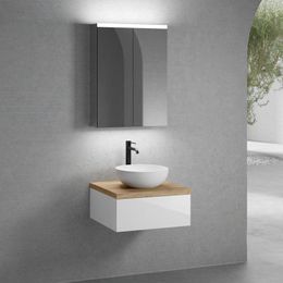 neoro n50 Unterschrank B: 60 cm mit 1 Auszug, Waschtisch &Oslash; 40 cm wei&szlig; matt, mit Spiegelschrank f&uuml;r die Schweiz,, BN0064WM+BN0411WH+BN0401W1+BN0485MI,