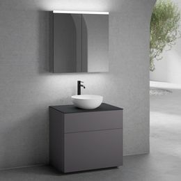 neoro n50 Unterschrank B: 80 cm mit 2 Ausz&uuml;gen, Waschtisch &Oslash; 40 cm wei&szlig; matt, mit Spiegelschrank f&uuml;r die Schweiz,,