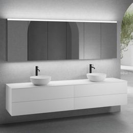 neoro n50 M&ouml;belanlage B: 240 cm mit 4 Ausz&uuml;gen, 2 Waschtische &Oslash; 40 cm wei&szlig; matt, mit Spiegelschrank f&uuml;r die Schweiz,,