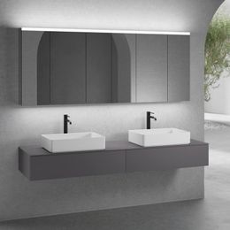 neoro n50 M&ouml;belanlage B: 200 cm mit 2 Ausz&uuml;gen, 2 Waschtische B: 58 cm wei&szlig; matt, mit Spiegelschrank f&uuml;r die Schweiz,,