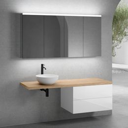 neoro n50 M&ouml;belanlage B: 160 cm, Unterschrank B: 80 cm mit 2 Ausz&uuml;gen, Waschtisch &Oslash; 45 cm wei&szlig; matt, mit Spiegelschrank f&uuml;r die Schweiz,,