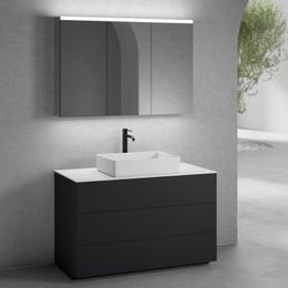 neoro n50 Unterschrank B: 120 cm mit 3 Ausz&uuml;gen, Waschtisch B: 58 cm wei&szlig; matt, mit Spiegelschrank f&uuml;r die Schweiz,,
