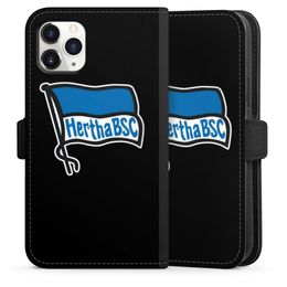 DeinDesign iPhone 11 Pro Handy Klapph&uuml;lle Handyh&uuml;lle aus Kunst Leder schwarz Flip Case Official Licensed Product Logo Hertha Bsc Sideflip mit Lasche