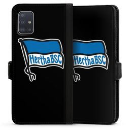 DeinDesign Galaxy A51 Handy Klapph&uuml;lle Handyh&uuml;lle aus Kunst Leder schwarz Flip Case Official Licensed Product Logo Hertha Bsc Sideflip mit Lasche