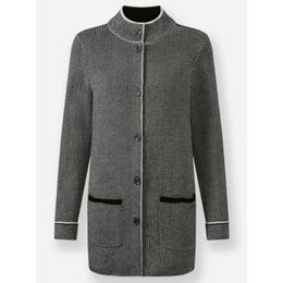 WITT Damen Jacquardstrickjacke mit Stehkragen, schwarz-ecru-meliert, Gr&ouml;&szlig;e 36