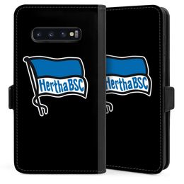 DeinDesign Galaxy S10 Plus Handy Klapph&uuml;lle Handyh&uuml;lle aus Kunst Leder schwarz Flip Case Official Licensed Product Logo Hertha Bsc Sideflip mit Lasche