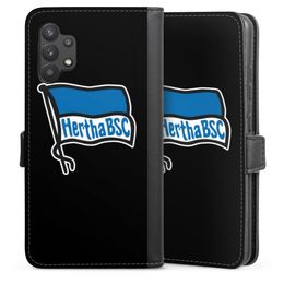 DeinDesign Galaxy A32 4G Handy Klapph&uuml;lle Handyh&uuml;lle aus Kunst Leder schwarz Flip Case Official Licensed Product Logo Hertha Bsc Sideflip mit Lasche