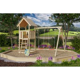 Akubi Kinderspielturm 'Lotti' mit Doppelschaukel und Kletterwand natur 107 x 107 cm