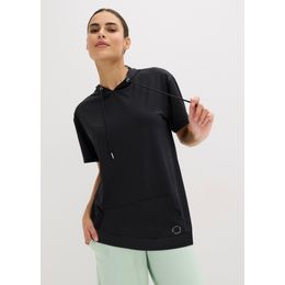 bonprix Oversized Sport-Shirt mit Kapuze schnelltrocknend, schwarz, Gr.56/58 (3XL), Sport-Shirt mit Taschen und Kapuze im oversized Schnitt mit Quick Dry Effekt