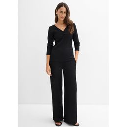 bonprix Shirt und Hose (2-tlg.Set) aus strukturiertem Cr&ecirc;pe, schwarz, Gr.48/50 (XL), Modernes Set aus strukturiertem Jersey
