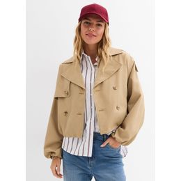 bonprix Kurze Trenchjacke, braun, Gr.52, Kurze Trenchjacke mit elastisch gerafften Blouson-Saum
