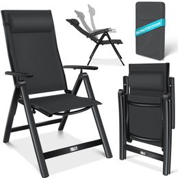 Kesser&reg; Gartenstuhl Hochlehner mit Armlehnen Aluminium Klappstuhl inkl. Kopfkissen Campingstuhl 7-Fach Verstellbar R&uuml;ckenlehne Atmungsaktiv & Wetterfest Klappbar & Anti-Rutsch