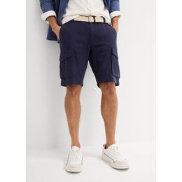bonprix Regular Fit Cargo-Bermuda mit G&uuml;rtel aus luftigem Leinen-Mix, blau, Gr.58, Cargo-Bermuda mit praktischen Taschen, aus Leinen