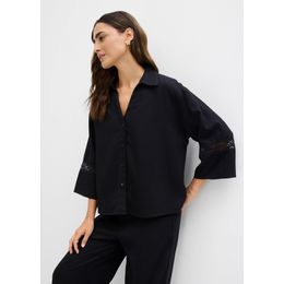 bonprix Bluse aus flie&szlig;ender Viskose, schwarz, Gr.52, Mit Reverskragen und Knopfleiste, aus Viskose
