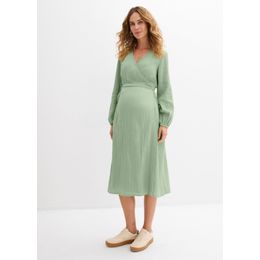 bonprix 2-in-1 Umstands- und Stillkleid aus Baumwoll-Musselin, gr&uuml;n, Gr.46, Midi-Kleid im Wickelschnitt f&uuml;r die Schwangerschaft und danach, 100% Baumwolle