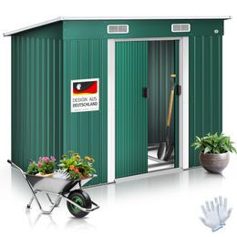 Kesser&reg; - Ger&auml;tehaus L Metall 4 m&sup3; mit Fundament 194x112x181 cm 2x Schiebet&uuml;r & Fundament Ger&auml;teschuppen Gartenhaus Schrank Pultdach Garten Schuppen Inkl. Arbeitshandschuhe