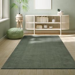Teppich the carpet "kuschelig & Super Soft, Anti-Rutsch Unterseite", gr&uuml;n (dunkelgr&uuml;n), B:240cm H:16mm L:340cm, Polyester, Teppiche, Teppich, Waschbar bis 30 Grad, Felloptik, Wohnzimmer Teppich, Kundenliebling