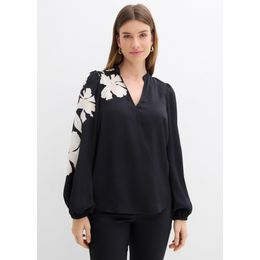 bonprix Tunikabluse aus flie&szlig;endem Satin, schwarz, Gr.48, feminine Tunikabluse aus flie&szlig;endem Satin mit floralem Print