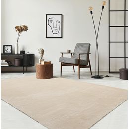 Teppich the carpet "kuschelig & Super Soft, Anti-Rutsch Unterseite", beige, B:300cm H:16mm L:400cm, Polyester, Teppiche, Teppich, Waschbar bis 30 Grad, Felloptik, Wohnzimmer Teppich, Kundenliebling