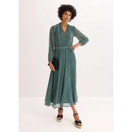 bonprix Chiffonkleid mit Kontrast-Pipings, schwarz, Gr.44, edles Chiffon Kleid mit Schluppe