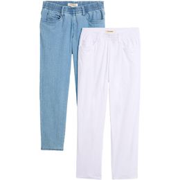 Straight-Jeans bonprix, Damen, Gr. 44, N-Gr, wei&szlig;, hellblau denim, Denim/Jeans, Obermaterial: 82% Baumwolle, 17% Polyester, 1% Elasthan, regular fit, Jeans Straight-Jeans, gerades Bein, mit erh&ouml;htem Gummibund, in Stretch-Qualit&auml;t