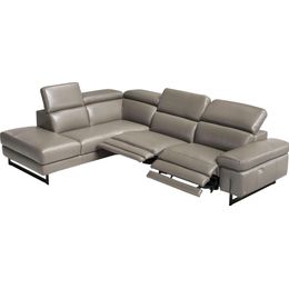 Ecksofa Egoitaliano "Candice, elegant, edel und bequem, erstklassiger Sitzkomfort, L-Form", grau (zinn), B:278cm H:100cm T:221cm, LEDER BACIO hat eine weiche und wachsartige Hand mit halb undurchsichtigem Aussehen. Es handelt sich um ein Naturleder, das die urspr&uuml;nglichen Eigenschaften der Lederh&auml;ute nicht ver&auml;ndert. Das Vorhandensein von verheilten Narben, K&ouml;rnungsunterschiede, Falten, Adern, Unt