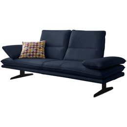 2-Sitzer W.Schillig "broadway, Designsofa mit tollem Sitzkomfort, Breite 216cm", blau (blau z59), B:216cm H:94cm T:96cm, Longlife Xtra-Leder Z59: Glattleder mit modischer Pr&auml;gung. Hautst&auml;rke 0, 9 - 1, 1 mm, Sofas, Sitztiefenverstellung, Kopfteil- & Seitenteilverstellung, Breite 216cm