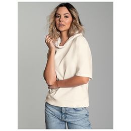 Kapuzensweatshirt TRIGEMA "TRIGEMA Kurzarm Hoodie", Damen, Gr. L, beige (natur), Sweatware, 50% Baumwolle, 50% Polyester, Basic, ohne Ausschnitt, Sweatshirts