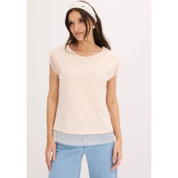 T-Shirt bonprix, Damen, Gr. 48/50 (XL), rosa, Jersey, Obermaterial: 100% Baumwolle, unifarben, bequem h&uuml;ftbedeckend, Rundhals, angeschnitten Spitzenkante, Shirts T-Shirt, bequeme Passform, &uuml;berschnittene Schultern, mit Spitzendetails