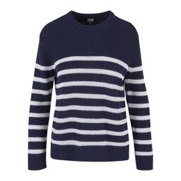 Rundhalspullover Urban Classics "Urban Classics Damen Ladies Rib Striped Sweater", Damen, Gr. S, navy, wei&szlig;, 50% Baumwolle, 50% Polyacryl, gestreift, loose fit, Rundhals, Pullover Rundhalspullover
