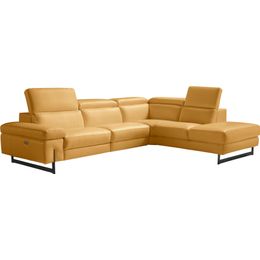Ecksofa Egoitaliano "Candice, elegant, edel und bequem, erstklassiger Sitzkomfort, L-Form", gelb, B:278cm H:100cm T:221cm, Leder &raquo;BULL&laquo; (echtes Rindsleder). Geschliffenes, pigmentiertes und behandeltes Rindsleder mit einer Dicke von 1, 3-1, 5 mm. Dieses Leder zeigt eine ziemlich weiche Hand mit einem halb undurchsichtigen Aussehen. Es handelt sich um ein gesch&uuml;tztes Leder. Eine leichte Deckschicht