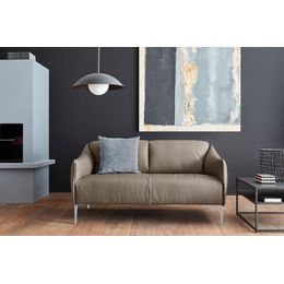 2-Sitzer W.Schillig "sally Design-Sofa, Loungesofa, bequem, schmale Armlehnen, Breite 154cm", braun (stone z59), B:154cm H:78cm T:84cm, Longlife Xtra-Leder Z59: Glattleder mit modischer Pr&auml;gung. Hautst&auml;rke 0, 9 - 1, 1 mm., Sofas, mit Metallf&uuml;&szlig;en in Silber matt, Breite 154 cm