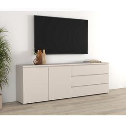 Sideboard OTTO HOME "Modo, Breite 200 cm, moderne grifflose Kommode 2T&uuml;ren/3 SK", kaschmire, kaschmire, B:200cm H:68cm T:34,5cm, Melamin, Metall, Sideboards, Sideboard, Schubladenkommode mit viel Stauraum, Einlegeb&ouml;den verstellbar