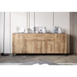 Sideboard Home Affaire "SIDEBOARD PHUKET II, Stilvolle, grifflose kommode, Breite 180cm", matera anthrazit, kastanie breslau, B:180cm H:76cm T:39cm, Holzwerkstoff, Sideboards, Sideboard, Mit 5 T&uuml;ren, 1 Klappe, 7 F&auml;chern und h&ouml;henverstellbaren Einlegeb&ouml;den
