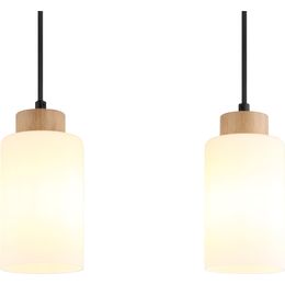 Globo LIGHTING H&auml;ngeleuchte "ROWENA", braun, 3, H: 120cm, 1 Stk., Leuchten, Holz-Pendelleuchte breit, Opalglas, E27, k&uuml;rzbar, H&auml;ngeleuchte