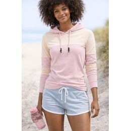 Kapuzenshirt Kangaroos, Damen, Gr. 40/42, rose, beige, Rippware, Obermaterial: 100% Baumwolle. Einsatz: 90% Baumwolle, 10% Viskose, k&ouml;rpernah h&uuml;ftbedeckend, angesetztes B&uuml;ndchen mit Daumenl&ouml;chern, Shirts Kapuzenshirt, mit Colorblock