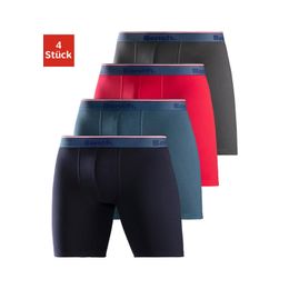 Langer Boxer Bench., Herren, Gr. S, 4 Stk., blau (rot, blau, anthrazit, schwarz), Jersey, Obermaterial: 95% Baumwolle, 5% Elasthan, unifarben, Unterhosen, Unterhosen mit schmalen Streifen im Logo-Webbund