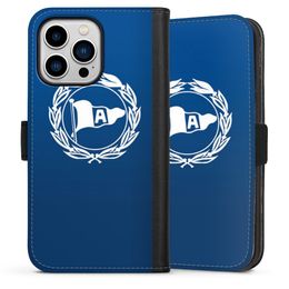 DeinDesign iPhone 13 Pro Handy Klapph&uuml;lle Handyh&uuml;lle aus Kunst Leder schwarz Flip Case Arminia Bielefeld Soccer Official Licensed Product Sideflip mit Lasche