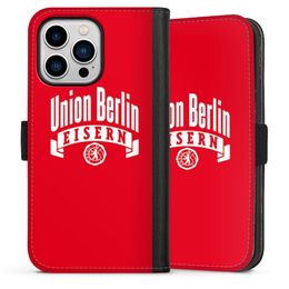 DeinDesign iPhone 13 Pro Handy Klapph&uuml;lle Handyh&uuml;lle aus Kunst Leder schwarz Flip Case Fcu Official Licensed Product 1. Fc Union Berlin Sideflip mit Lasche