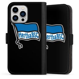 DeinDesign iPhone 13 Pro Handy Klapph&uuml;lle Handyh&uuml;lle aus Kunst Leder schwarz Flip Case Official Licensed Product Logo Hertha Bsc Sideflip mit Lasche