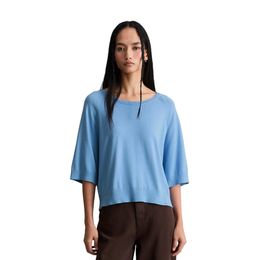 Marc O'Polo Strickpullover MARC O'POLO DENIM "aus weichem Organic-Cotton-Modal-Mix", Damen, Gr. XXS, blau (medium blau 4840), Obermaterial: 50% Modal, 50% Baumwolle, unifarben, Rundhals, Pullover Strickpullover