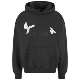 Kapuzensweatshirt DROPSIZE "Dropsize Herren Heavy Oversize Doves Hoodie", Herren, Gr. XS, washedschwarz, 70% Baumwolle, 30% Polyester, bedruckt, Sweatshirts