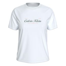 T-Shirt Calvin Klein Jeans, Damen, Gr. L, wei&szlig; (hellwei&szlig;), Jersey, Obermaterial: 100% Baumwolle, unifarben, regular fit normal, Rundhals, abgesteppte Kante, Shirts T-Shirt, Rundhalsausschnitt, Regular Fit, reine Baumwolle