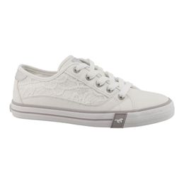 Sneaker Mustang Shoes "Winona", Damen, Gr. 37, wei&szlig;, Lederimitat, Textil, Schuhe Sneaker, Freizeitschuh, Halbschuh, Schn&uuml;rschuh mit Makramee-Stickerei