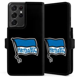 DeinDesign Galaxy S21 Ultra 5G Handy Klapph&uuml;lle Handyh&uuml;lle aus Kunst Leder schwarz Flip Case Official Licensed Product Logo Hertha Bsc Sideflip mit Lasche