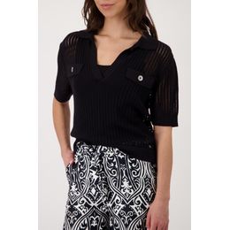Polokragenpullover monari, Damen, Gr. 36, schwarz, Strick, Obermaterial: 95% Viskose, 5% Polyester, unifarben, regular fit taillenbedeckt, V-Ausschnitt, eingesetzt gerader Abschluss, Pullover, Regular fit mit Polokragen