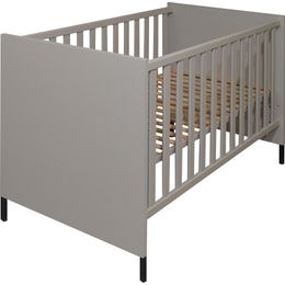 M&auml;usbacher Babybett M&Auml;USBACHER, grau (kreidegrau), B:76cm H:93cm T:144cm, Holzwerkstoff, Babybetten, Babybett, Metallf&uuml;&szlig;e, Metallgriffe