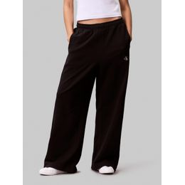 Sweathose Calvin Klein Jeans "A- FRENCH TERRY BADGE LOGO PANT", Damen, Gr. L (42), N-Gr, schwarz, Sweatware, Obermaterial: 100% Baumwolle, unifarben, weit lang, Hosen Sweathose, mit weitem Bein
